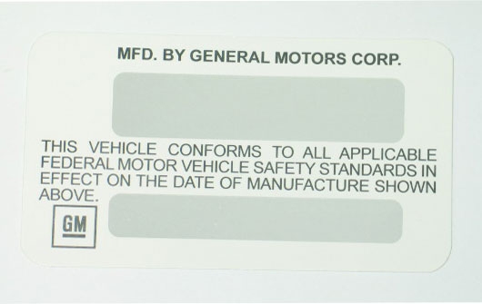 Corvette Decal Vehicle Certification Label On Back Of Door 75 77 ...